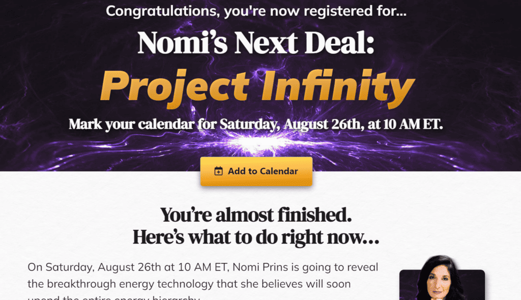 Nomi Prins Project Infinity Stock Legit? [Next Deal Exposed]